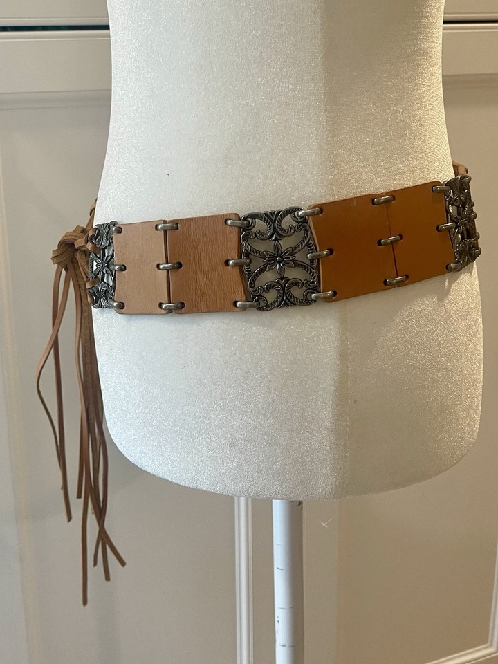 Women’s Medium Brown Leather Corset Belt Adjustable Lace Up Style Boho ...