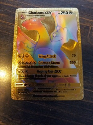 Rainbow Charizard GX HP 250 | Pokemon Gold Foil Fan Art Display Card ...