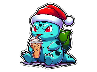 Bulbasaur Christmas Drinking Boba Coffee Waterproof Vinyl Sticker Decal ...