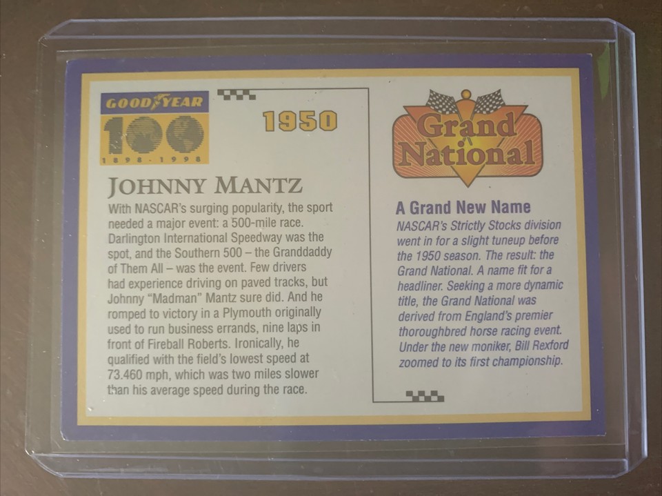 NASCAR Goodyear 50th Anniversary Johnny Mantz Card 1950 | eBay