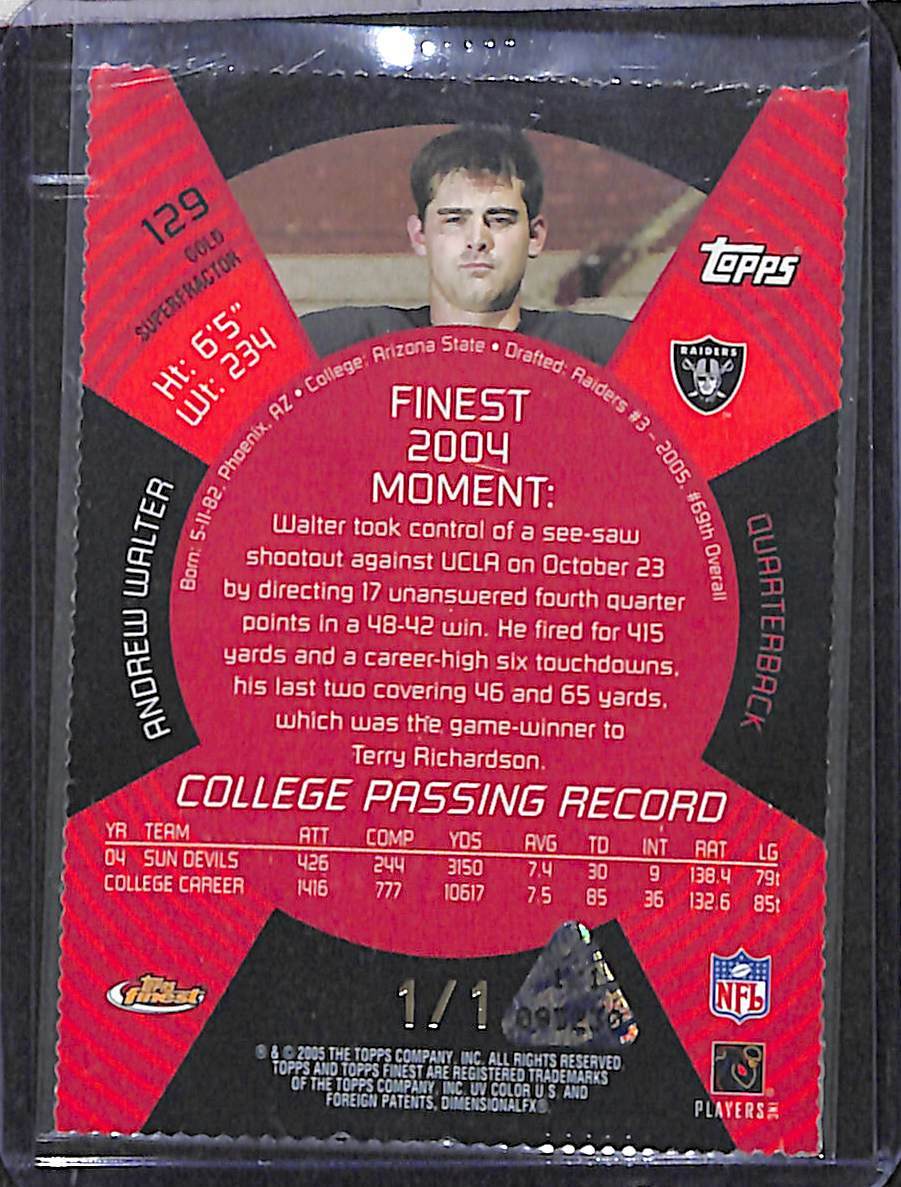 2005 Topps Finest Football Superfractor Rookie #129 Andrew Walter No 1 ...