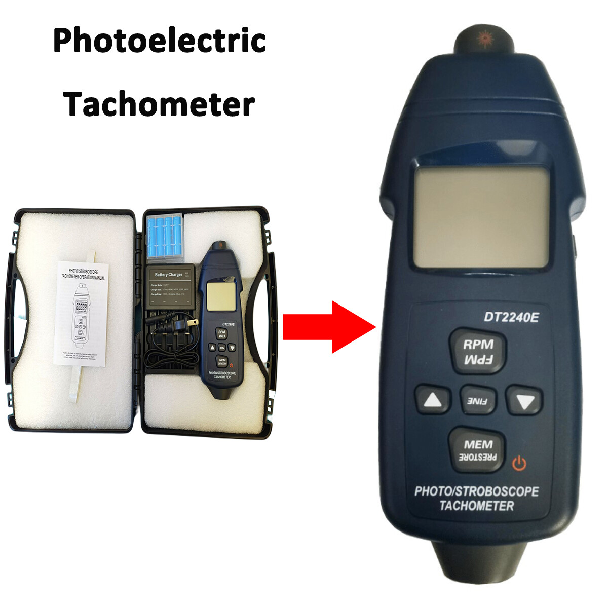 Photoelectric Tachometer Stroboscope 2 in 1 Photo Tachometer with LCD ...