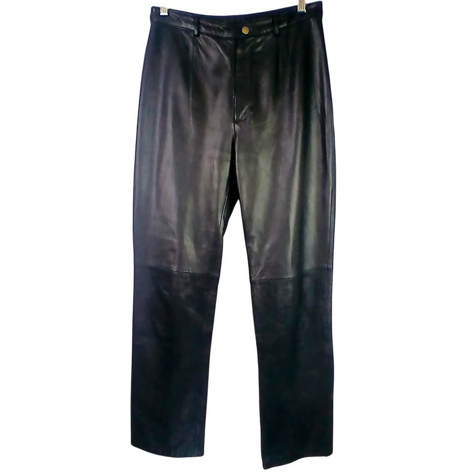 Mark Shale SZ 6 Supple Black Lamb Leather Mid-Rise Straight Leg Pants ...