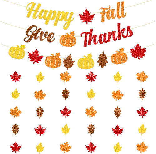 Glittery Happy Fall Banner Give Thanks Banner Fall Decorations ...