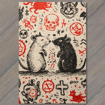 POSTCARD Occult Rats Skull Symbols Red Black Ink Esoteric Gothic | eBay