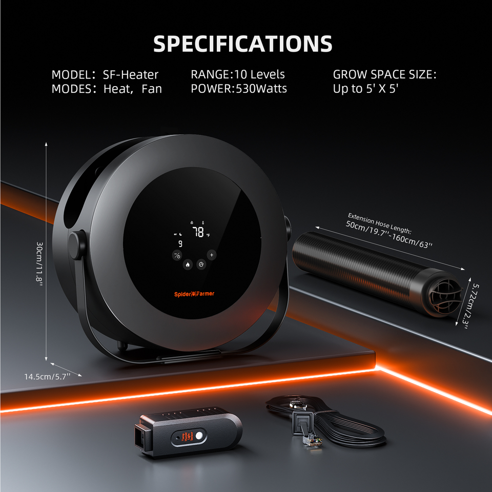 Spider Farmer 530W Grow Tent Heater w/ Temp Control, Day/Night Sensors ...