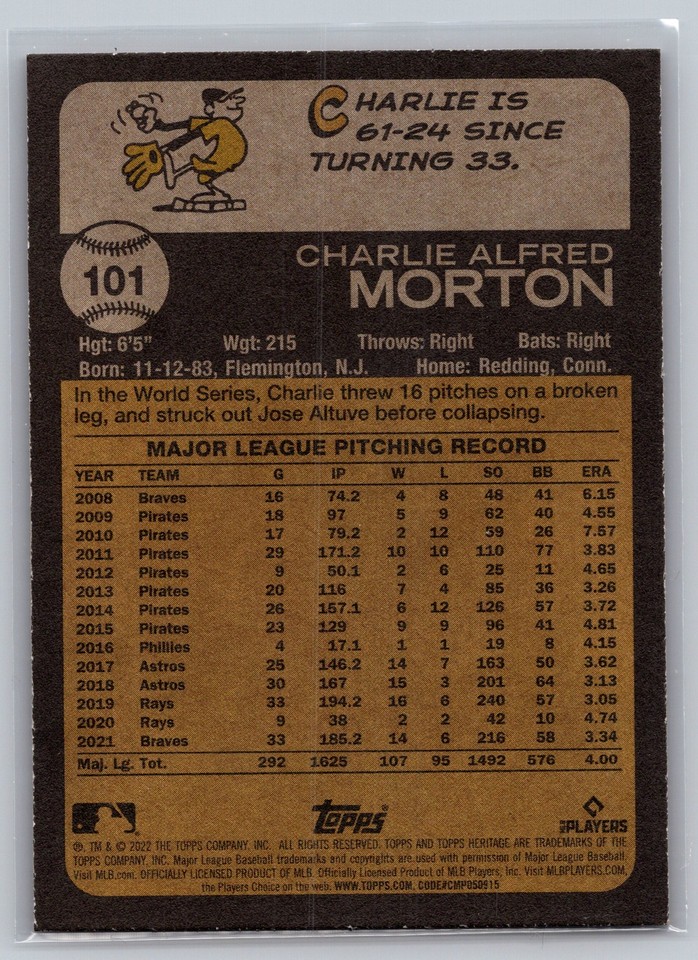 2022 Topps Heritage Charlie Morton Red Border #101 Atlanta Braves | eBay