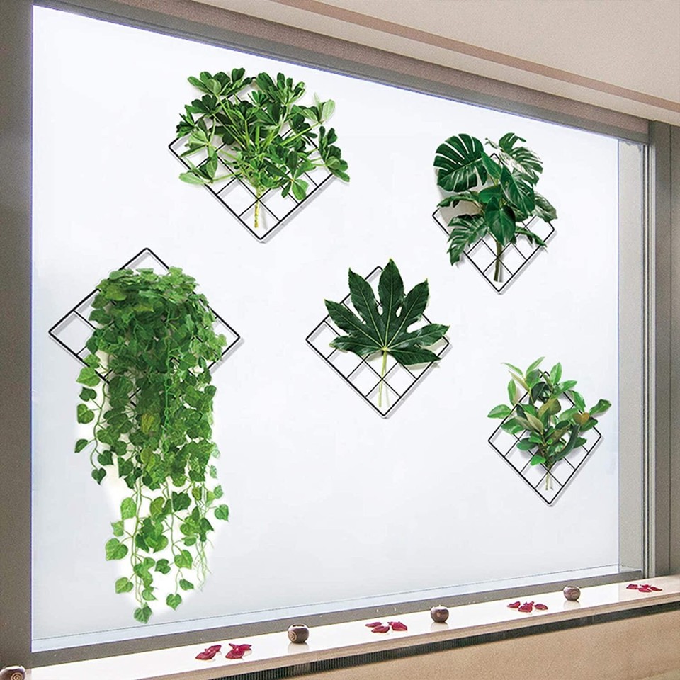 3D Vivid Green Plants Grid Wall Decal Green Leaves Wall Sticker Home ...