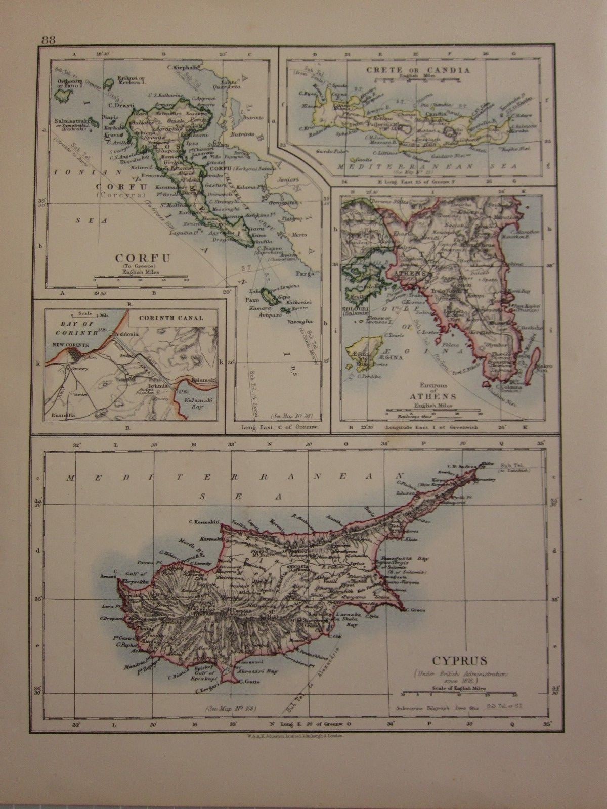 1901 VICTORIAN MAP CORFU CRETE CYPRUS ATHENS ENVIRONS CORINTH CANAL | eBay
