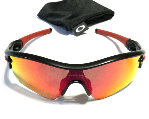OAKLEY RADAR SUNGLASSES Matte Black w/ Red Icons Ruby Iridium Polarized ...