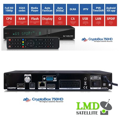 AB CryptoBox 750 HD DVB-S/S2 H265 HEVC Full HD 1080p CI CA LAN IPTV ...