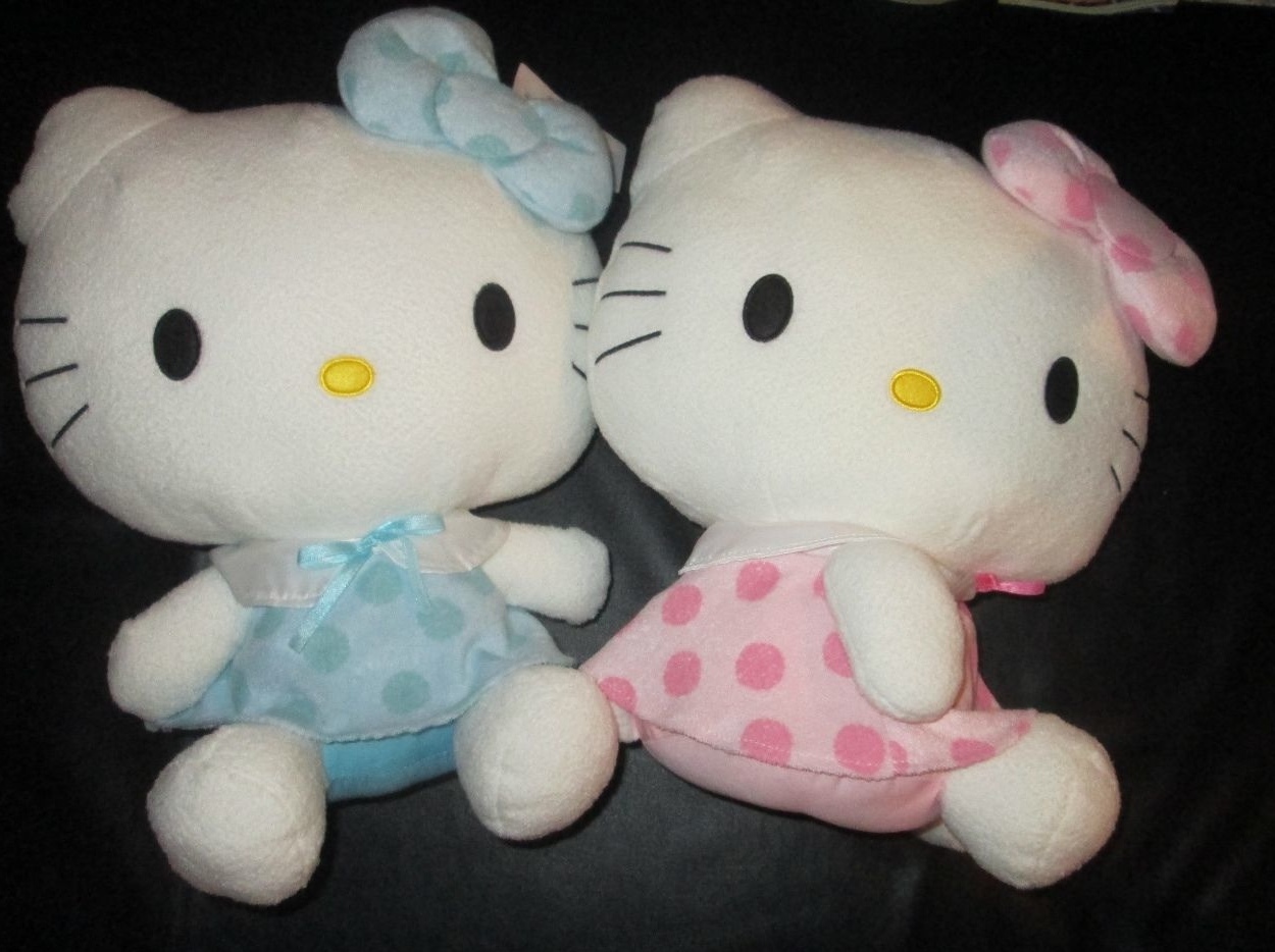 CUTE Pink and Blue HELLO KITTY Stuffed Plushes Round 1 UFO Catcher 13 ...