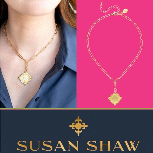 Susan Shaw Necklace Gold intaglio Coin Paperclip Chain 24k TPG | eBay