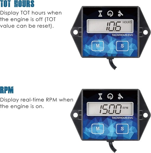 Runleader Small Engine Hour Meter, Digital Tachometer, Maintenance ...