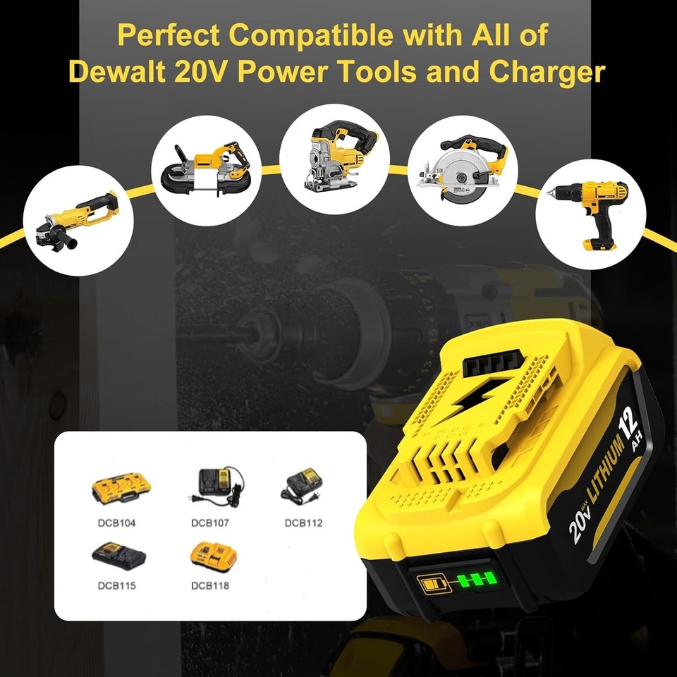 4Pack 12.0AH For DeWalt 20V 20 Volt Max XR Lithium Ion Battery DCB206-2 ...