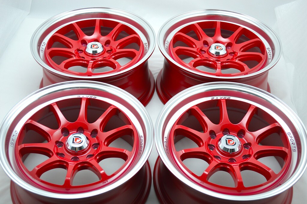 Set of 4 New DDR 15x7 DDR Roar Red Machined Lip 15" Rims Wheels 4x100 ...