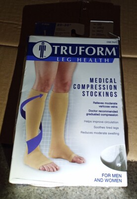 TRUFORM Leg Health Below Knee Medical Compression Stockings Large White ...
