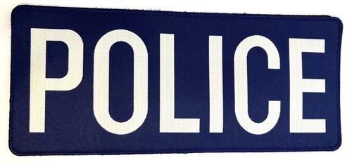 Police Woven Bag Patch, White Text on Blue, Hook Rear, About 23cm x ...
