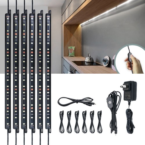 6X LED Kitchen Under Cabinet Closet Lighting Kit Shelf Light Strip Bar ...