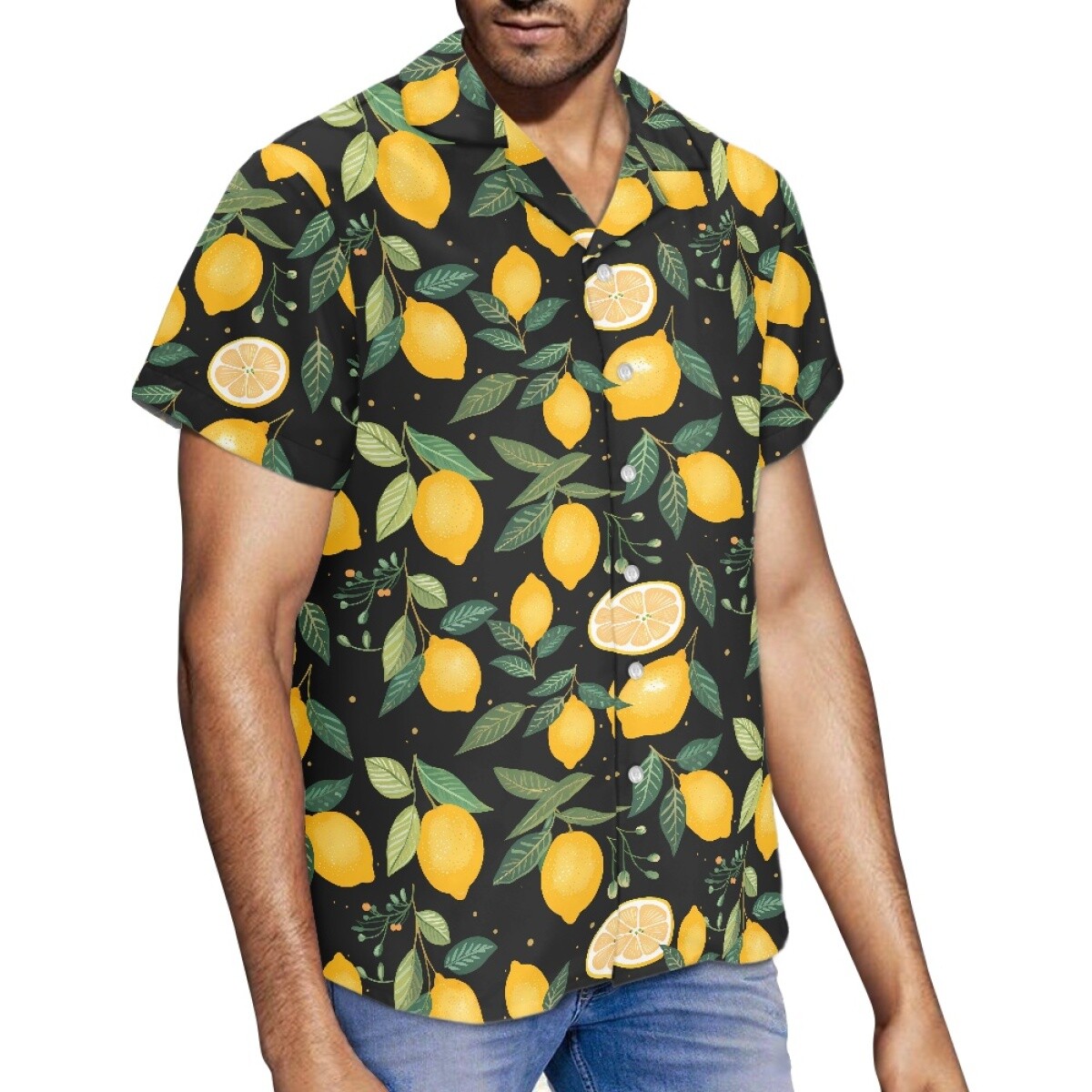 Yellow Lemon Men's Shirt Tops Short Sleeve Casual Printed Hawaiian ...