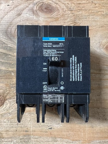 BQD360 Siemens 60 Amp 480V 3 Pole Bolt On Circuit Breaker New | eBay