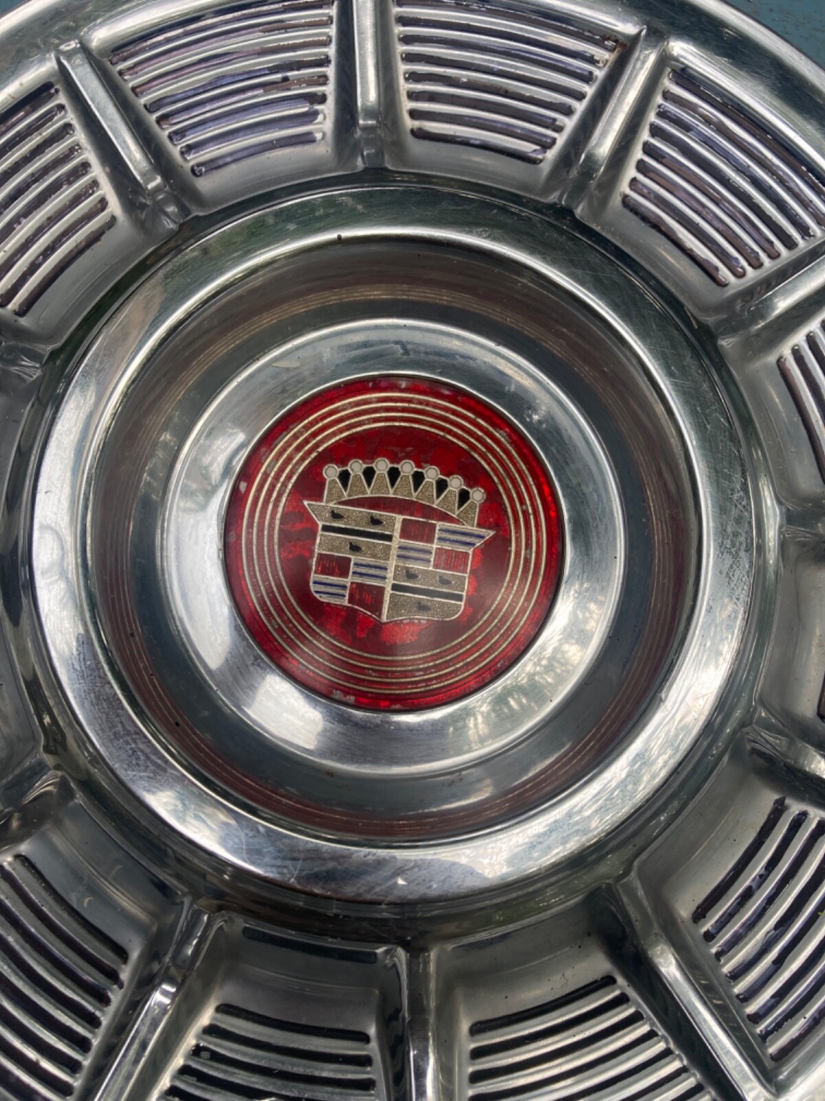 TWO 1957 Cadillac Hubcaps OEM, with repainted Center emblems, HOT ROD ...