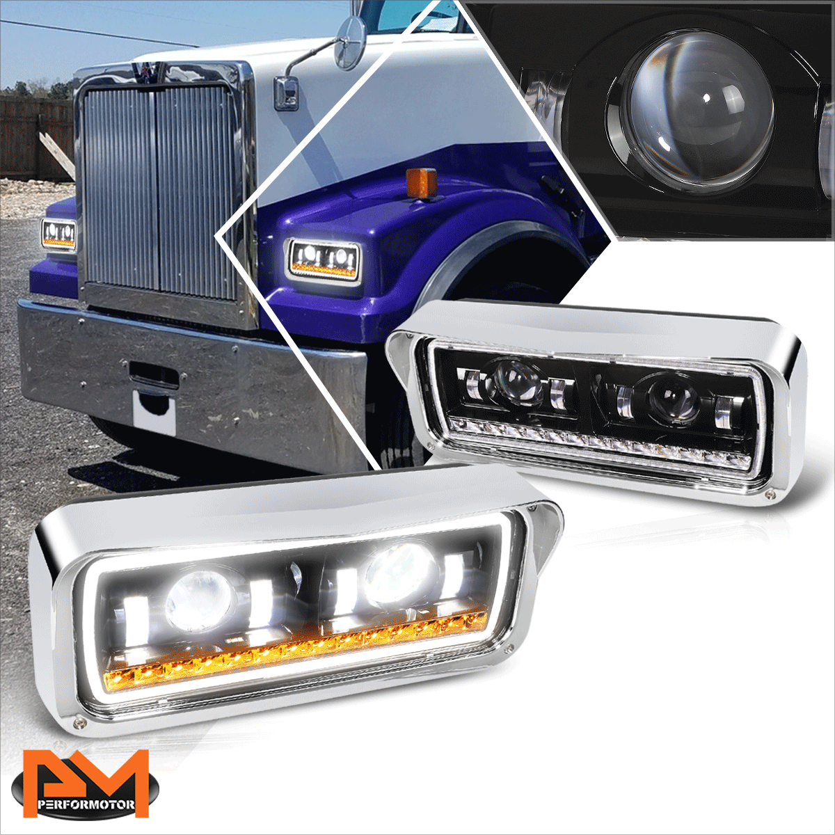 Kenworth W900 Headlights 12V 24V 4x6 Inch LED H4 Headlight Led Work