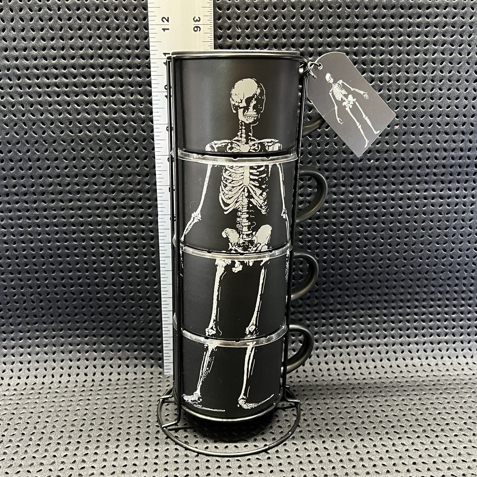 Halloween Prima Design Set of 4 Skeleton Stackable Mugs Set Black ...