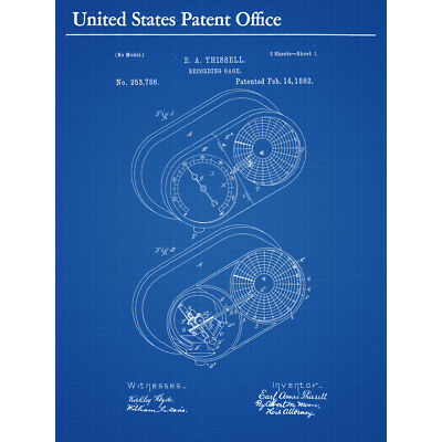 Thissell Recording Gage Gauge 1882 Vintage Patent Large Wall Art Print ...