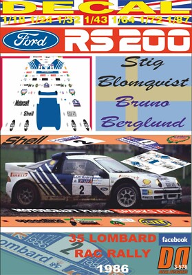 DECAL FORD RS200 S.BLOMQVIST RAC R. 1986 DnF (02) | eBay