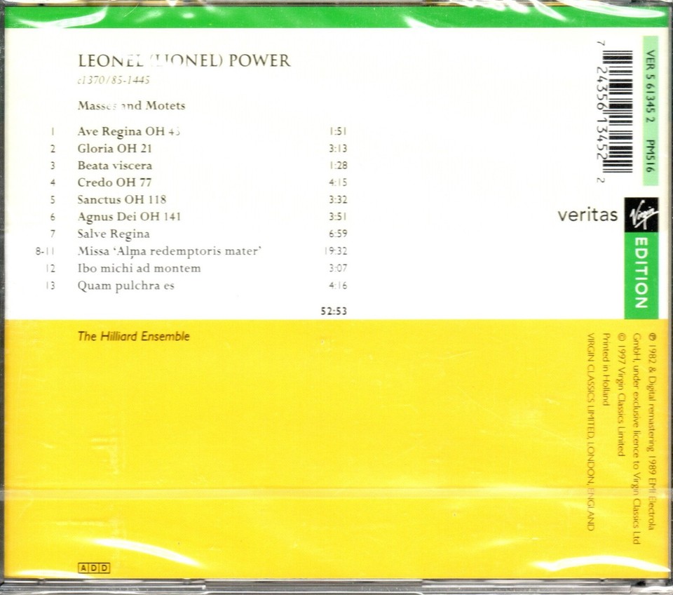 LEONEL POWER - MASSES AND MOTETS - HILLIARD ENSEMBLE - VIRGIN VERITAS ...