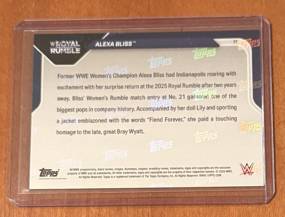2025 TOPPS NOW WWE #11 ALEXA BLISS - SURPRISE RETURN AFTER 2 YEAR ...