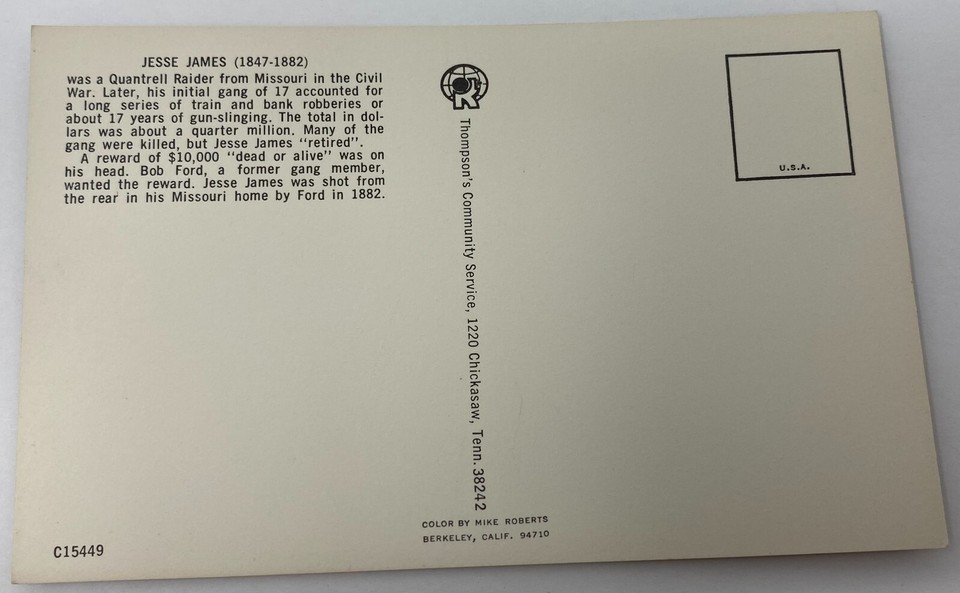 Jesse James 1847-1882 Quantrell Raider from Missouri Postcard | eBay