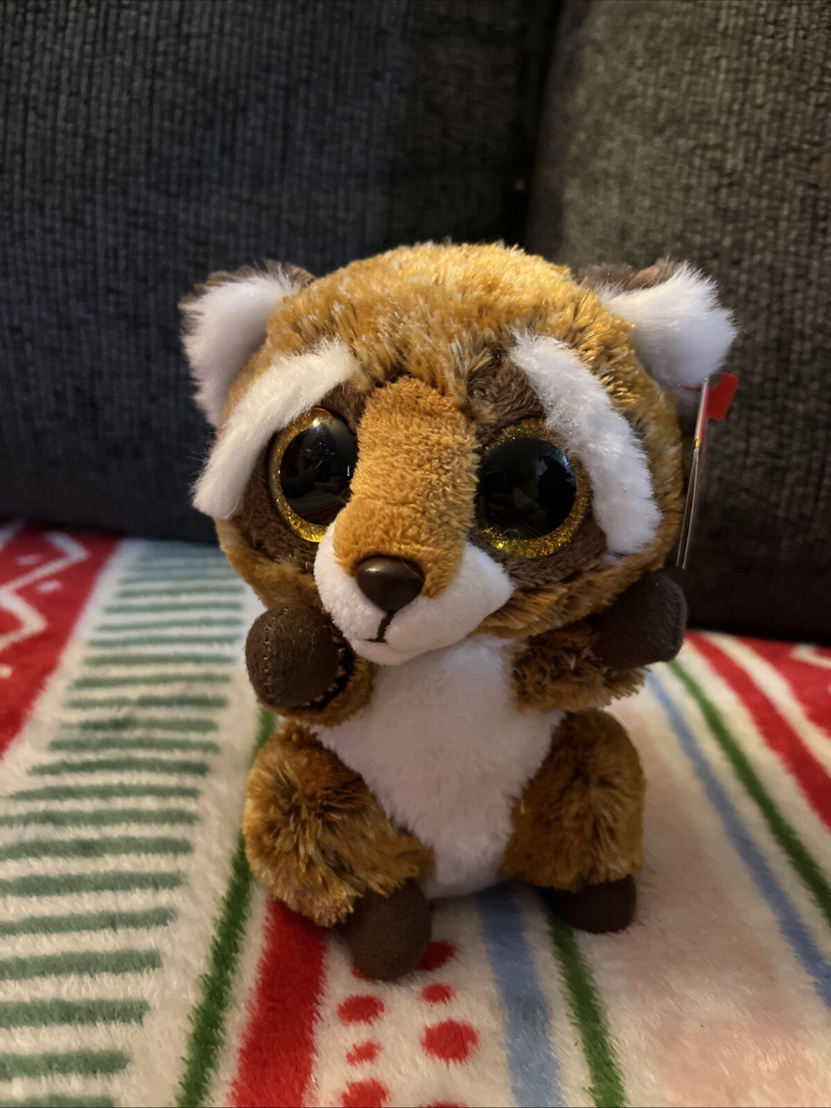 TY Beanie Boos 2018 Rusty Brown Raccoon 6" Soft Plush Pink Glitter Eyes ...