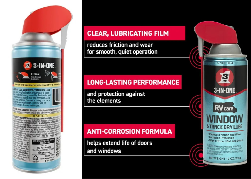 3-IN-ONE RVcare Window & Track Dry Lube size 10 oz....... FREE & FAST ...
