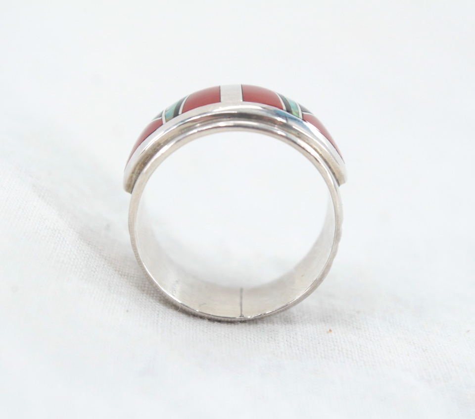 Vtg Sterling Silver Native American James Lee Ring W/ Coral Opal Inlay ...