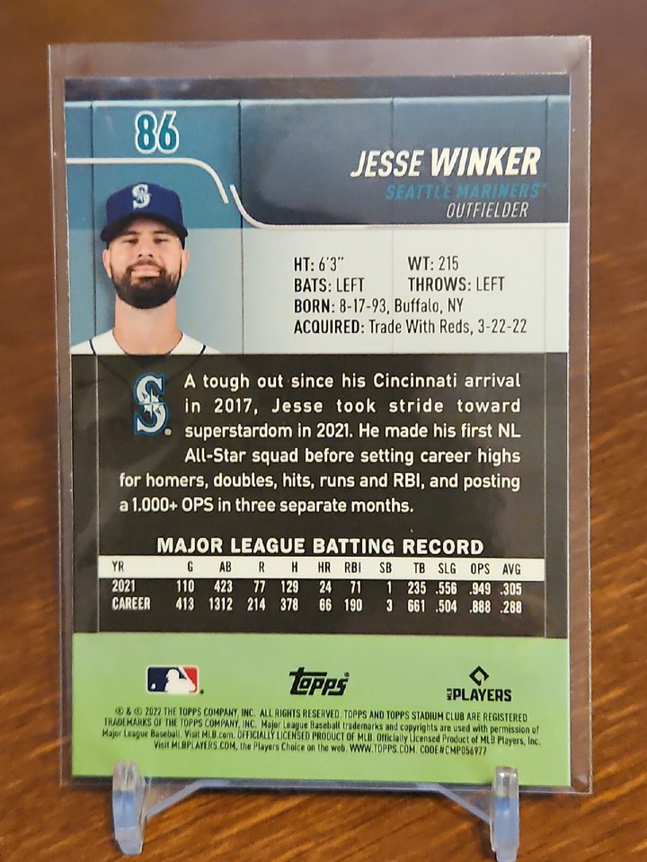 2022 TOPPS STADIUM CLUB CHROME BASE JESSE WINKER SEATTLE MARINERS | eBay