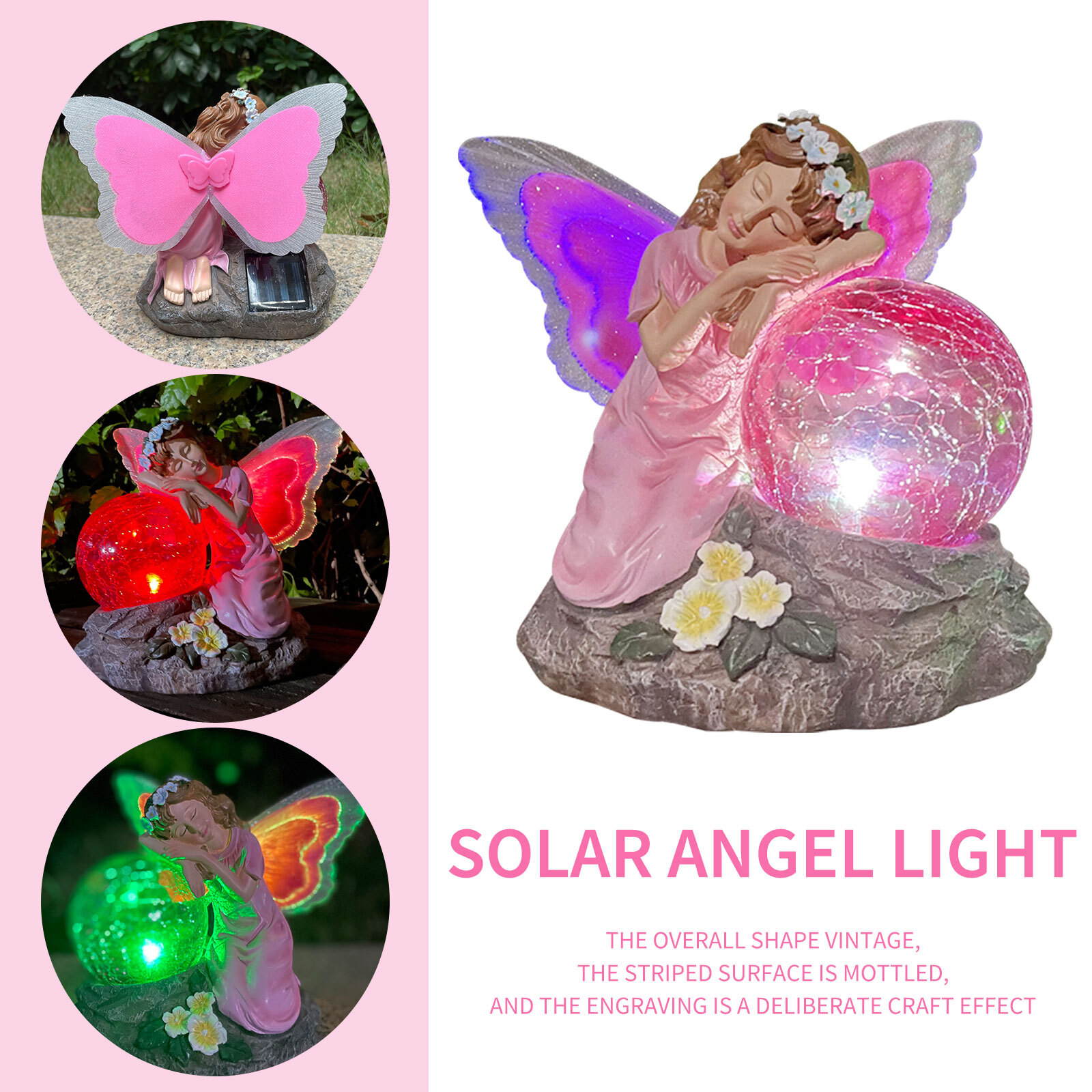 Garden Fairy Statue Waterproof Outdoor Sculpture with Solar Lights (Red ...