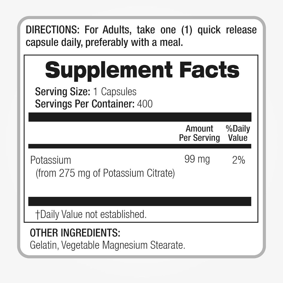Potassium Citrate 275mg 400 Caps GMP Good Manufacturing Process Bulk ...