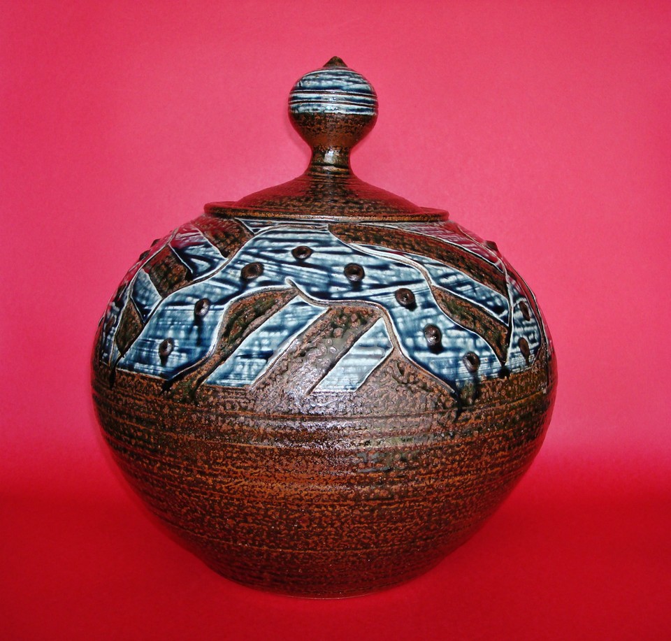 Very Large & Early JIM CONNELL Studio Pottery Covered Jar - 13 1/4"H x ...