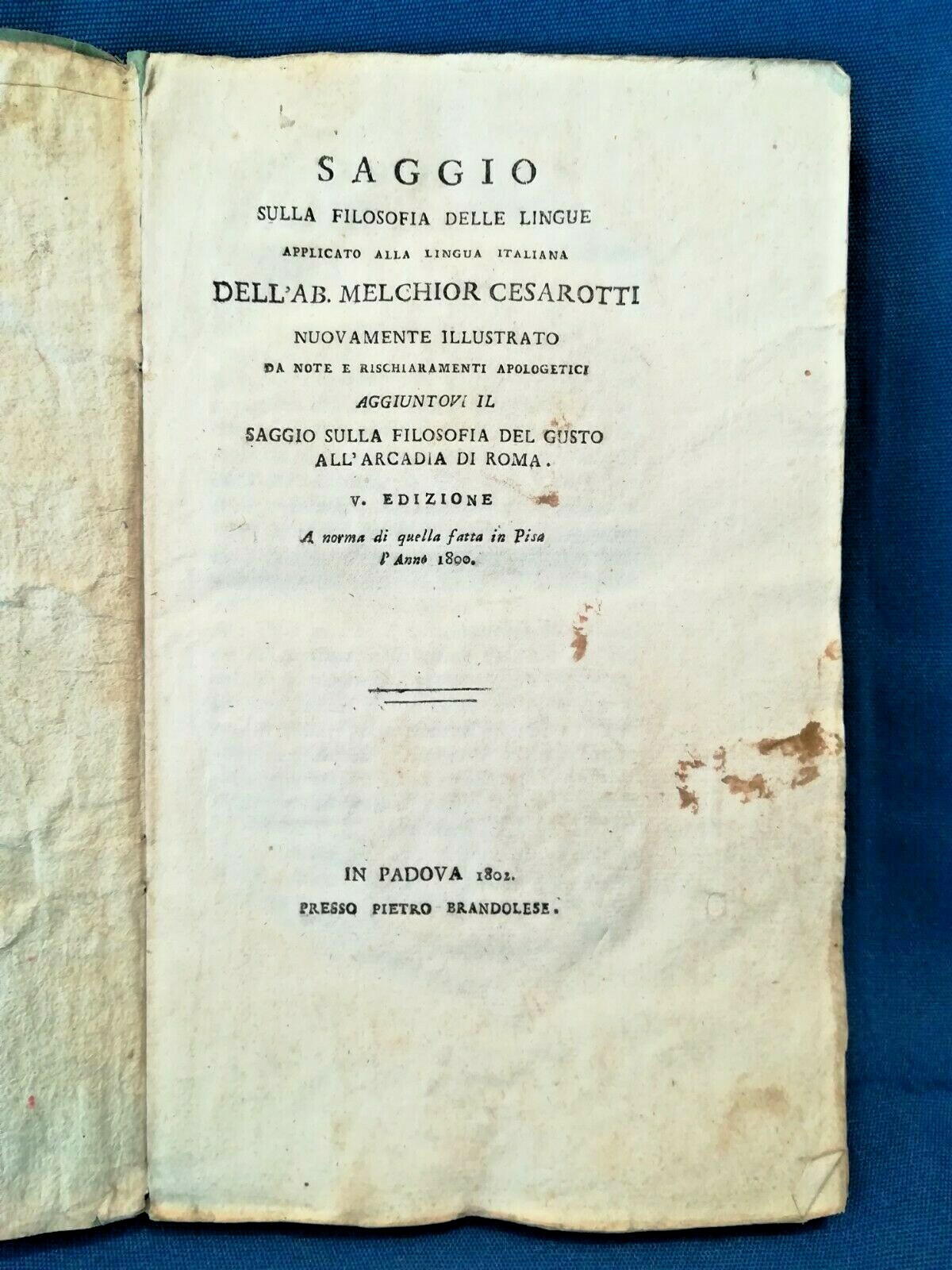 Cesarotti, Filosofia delle lingue. Saggio Lingua Italiana Brandolese ...