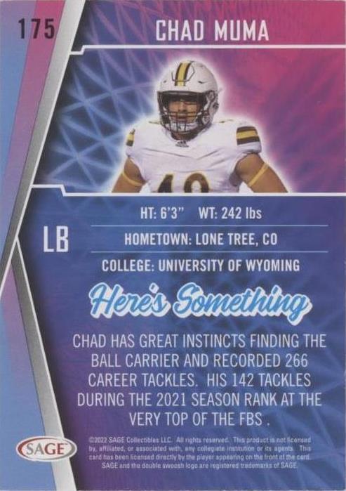 2022 SAGE High Series Chad Muma #175 for sale | eBay