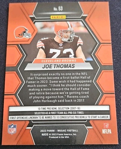 2023 Panini Mosaic Football Joe Thomas card #53 Cleveland Browns HOF | eBay