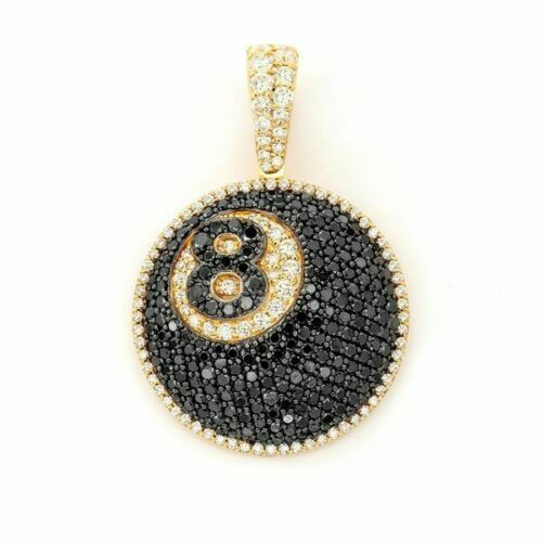2.60Ct Black Diamond 8 Ball Billiards Pendant 14K Yellow Gold Over Free ...