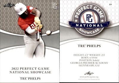 TRE' PHELPS 2022 LEAF PERFECT GAME "National Showcase" ROOKIE CARD #89 ...