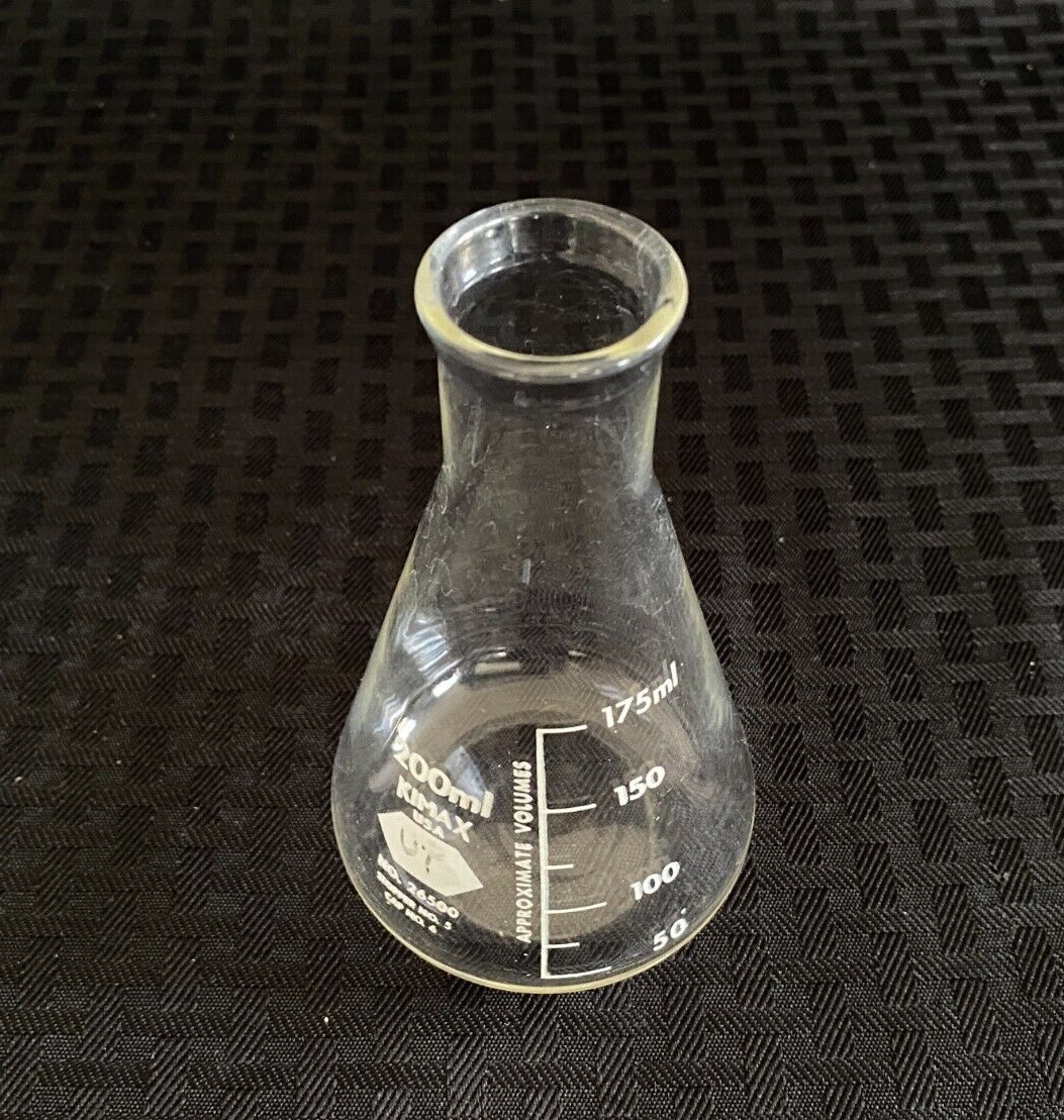 Kimble KIMAX 200mL Glass Narrow Mouth Erlenmeyer Flask, Reinforced Rim ...