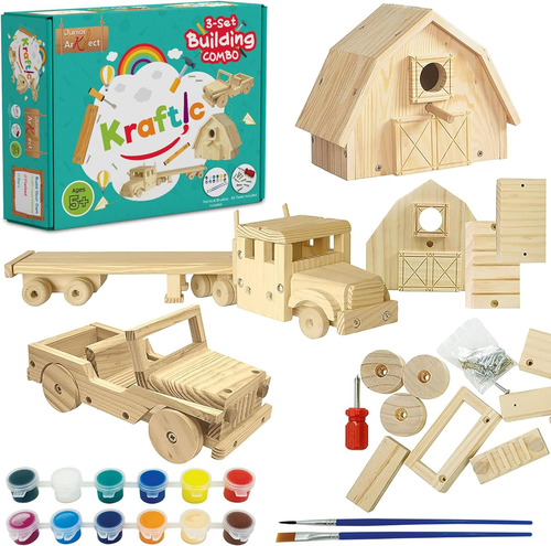 Woodworking Building Kit for Kids and Adults, Set of 3 Educational DIY ...