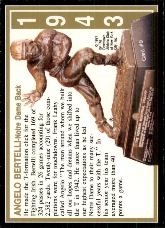 1991 The Heisman Collection Angelo Bertelli #9 | eBay