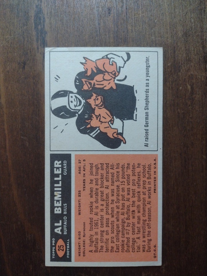 1965 Topps 25 Al Bemiller Buffalo Bills Centered No Creases Item B Read ...