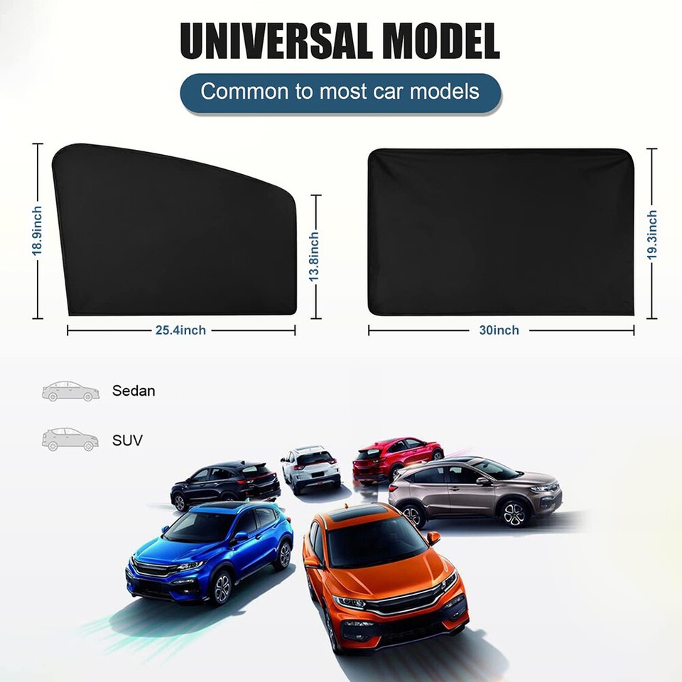 4PCS Magnetic Car Window Sun Shade Cover Curtain Front Rear Shield UV ...